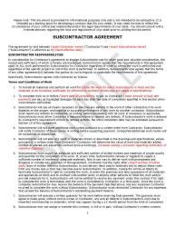Subcontract Agreement Template