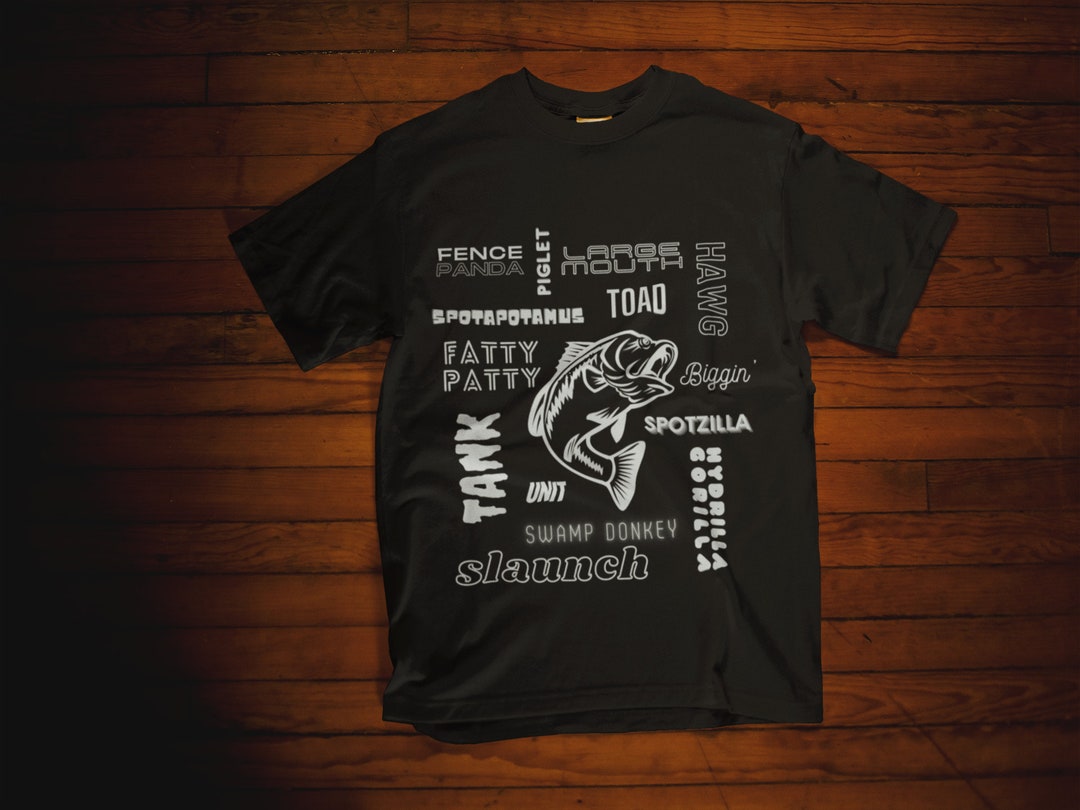 Largemouth Bass Word Cloud | White | Funny Fishing T-shirt | Birthday ...