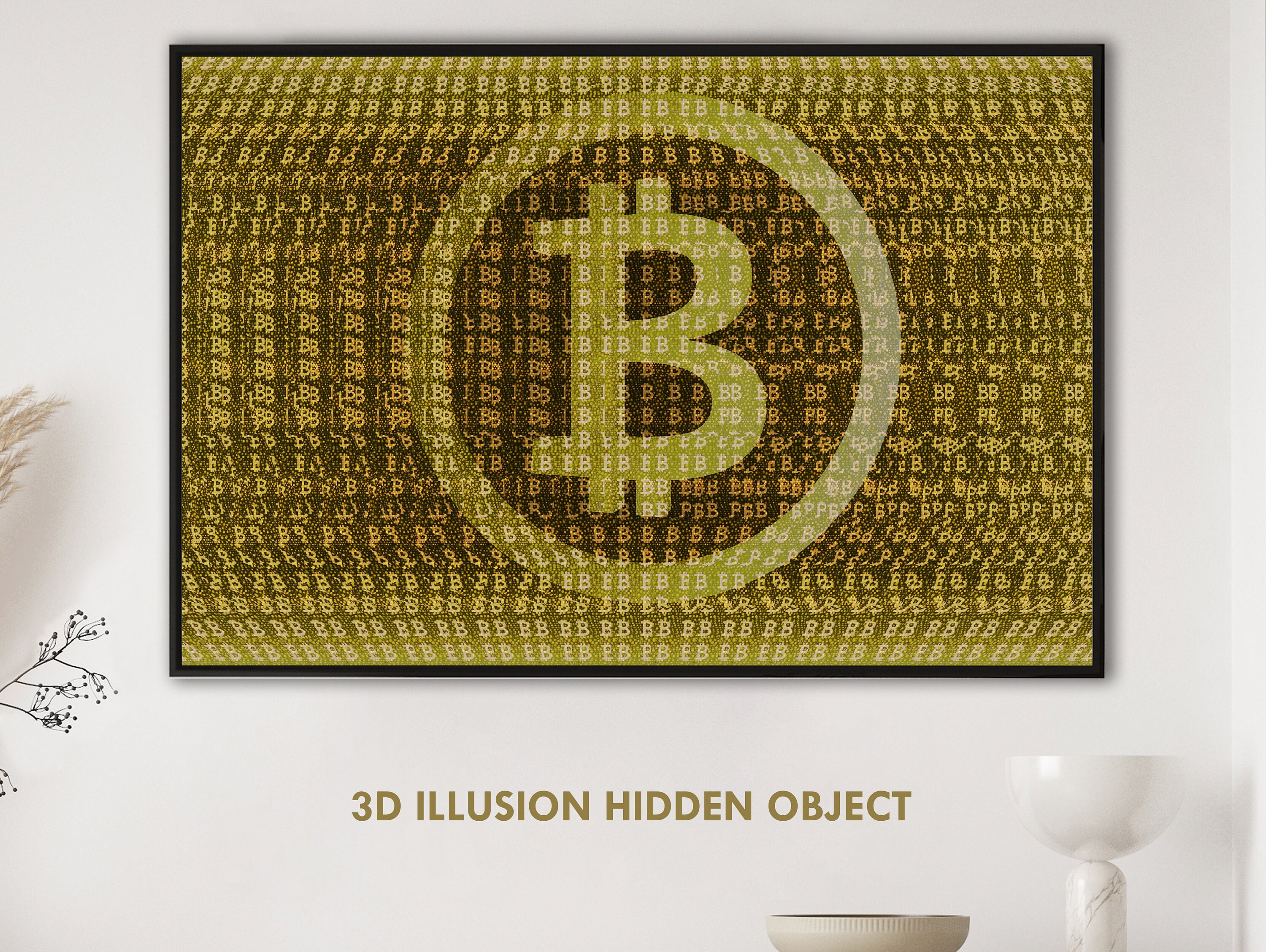 Bitcoin Logo in Blockchain Cube, 3D Stereogram, Optical Illusion ...