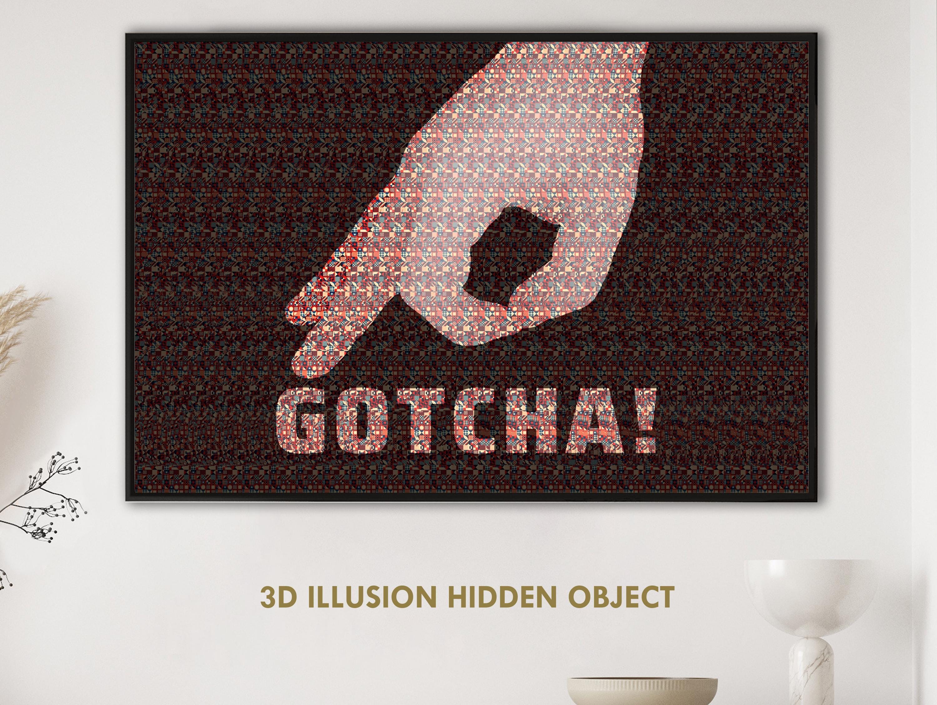 Gotcha, 3D Stereogram, Optical Illusion, Instant Download, Wall Art ...
