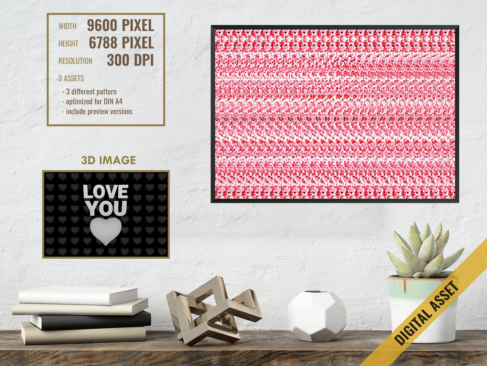 Love You, 3D Stereogram, Optical Illusion, Instant Download, Wall Art ...