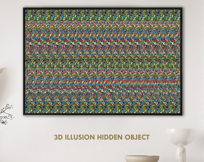 Gin Bottle Stereogram Floral Illustration Hidden 3D Image 16x20 Home ...