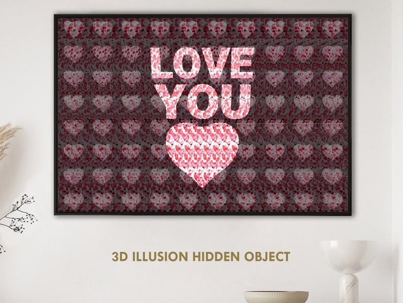 Love You, 3D Stereogram, Optical Illusion, Instant Download, Wall Art ...