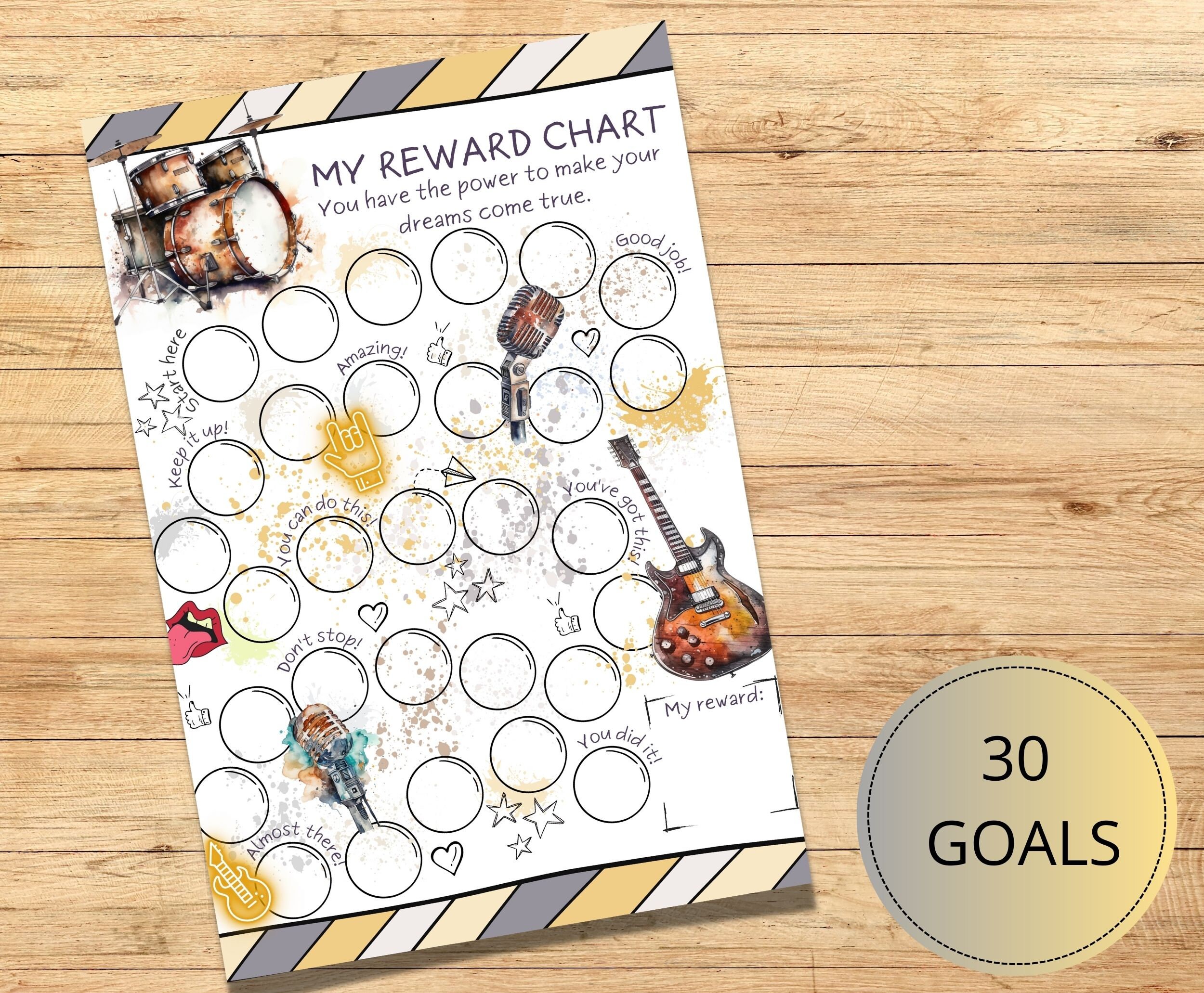 Printable Teen Rock Music Reward Chart, Kids Behavior Core Chart PDF ...