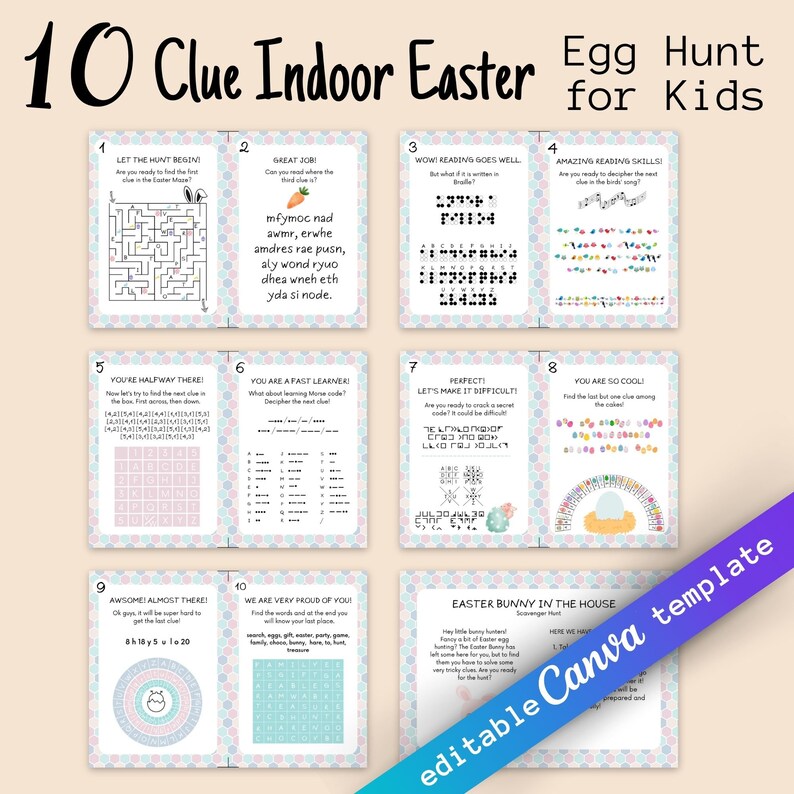 EDITABLE Printable Kids Indoor Easter Egg Hunt Game Bundle, Kids Canva ...