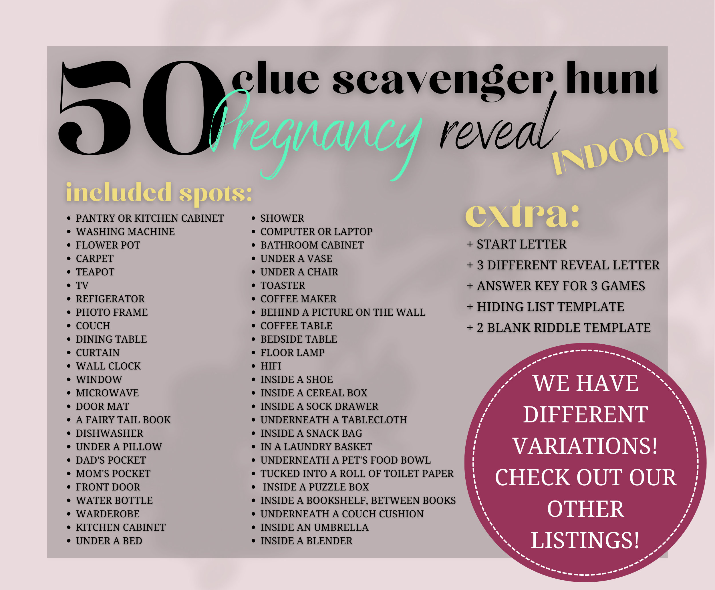 Pregnancy Reveal Indoor Scavenger Hunt for Siblings, Treasure Hunt Clue ...