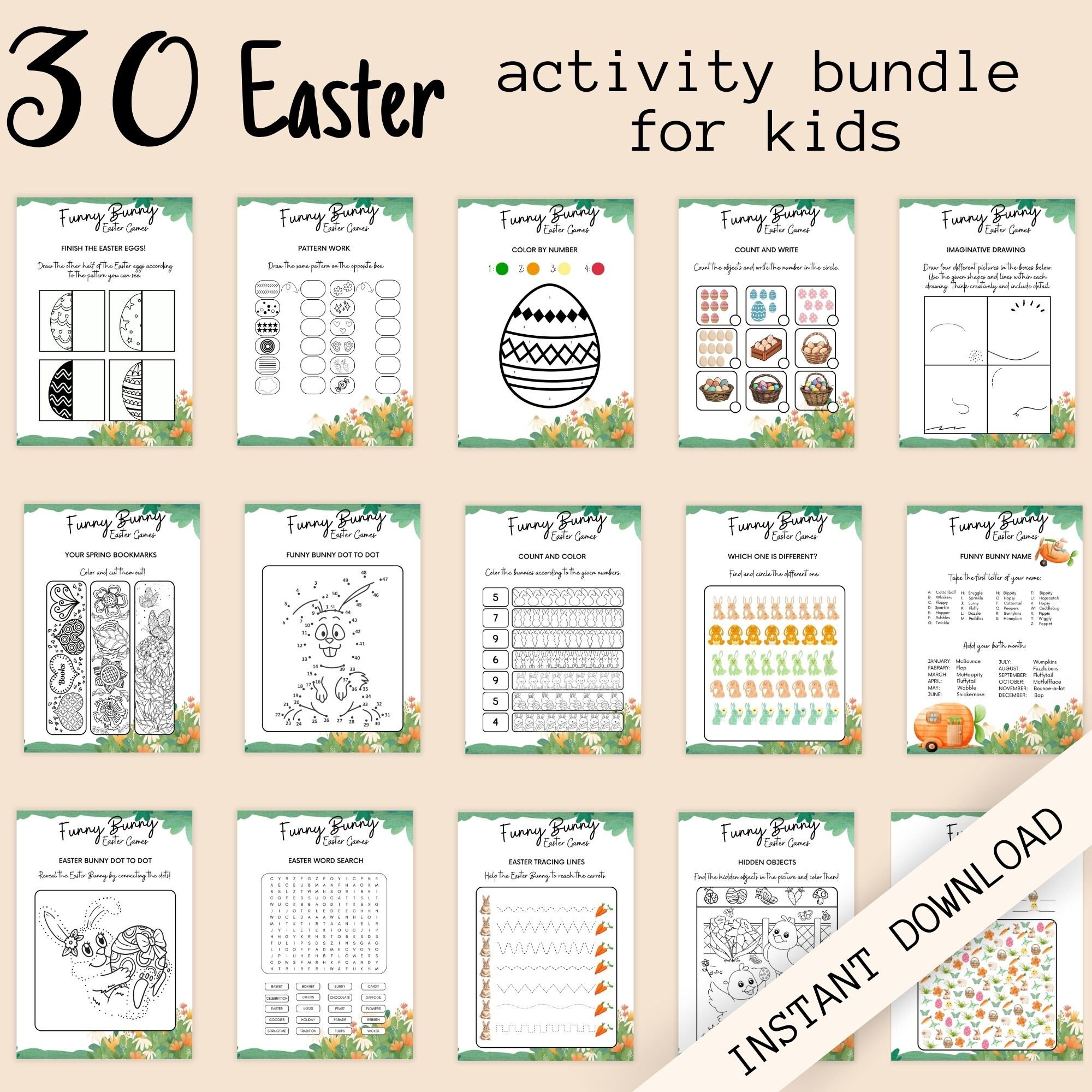 30pc Easter Activity Bundle for Kids, Easter Games, Spring Games ...