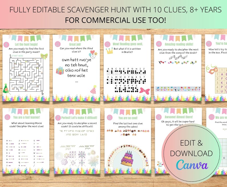 Fully Editable Printable Scavenger Hunt Template, Personalizable Party ...