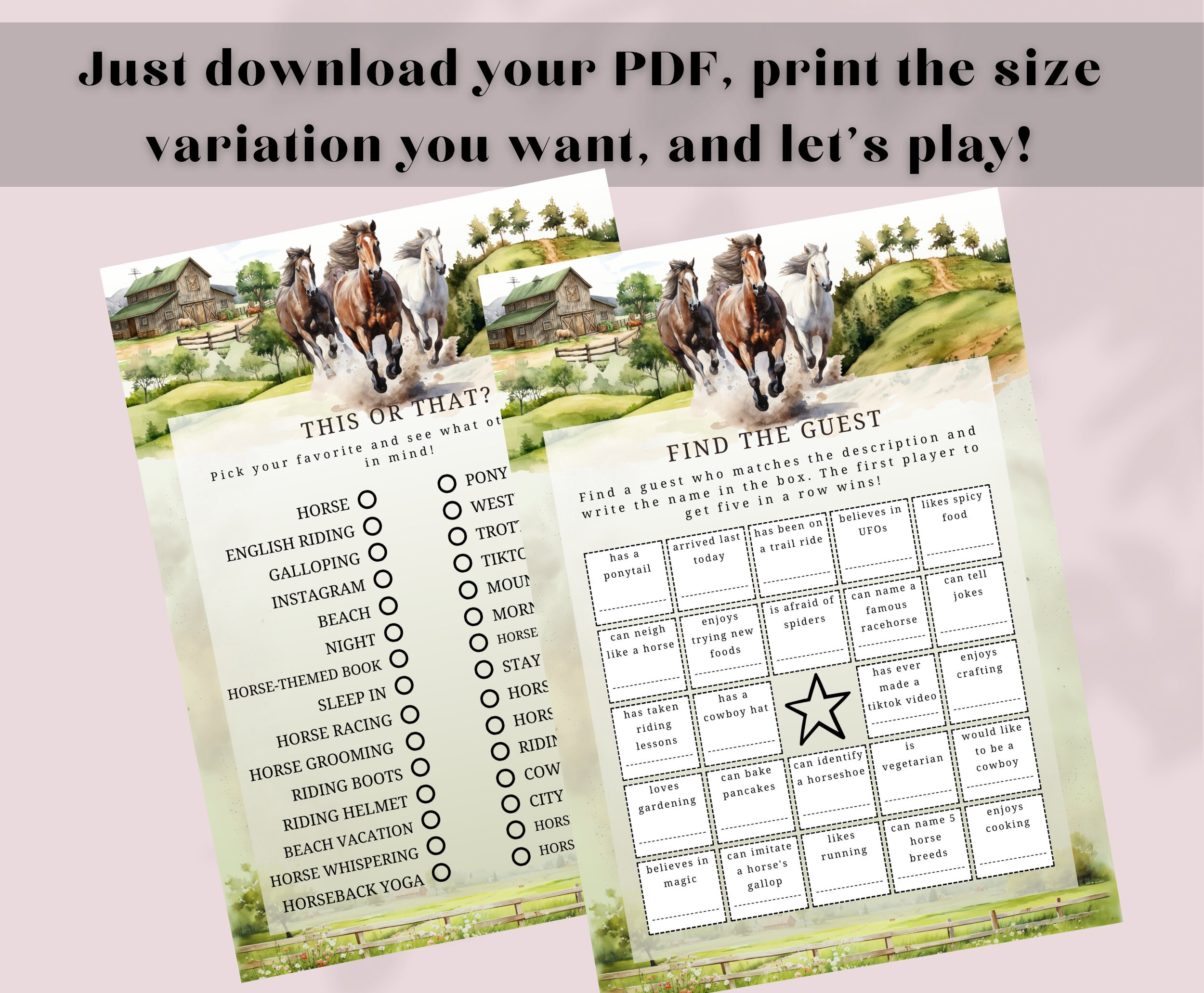 30pc Horse Lovers Party Games Bundle, Printable Games for Riders ...