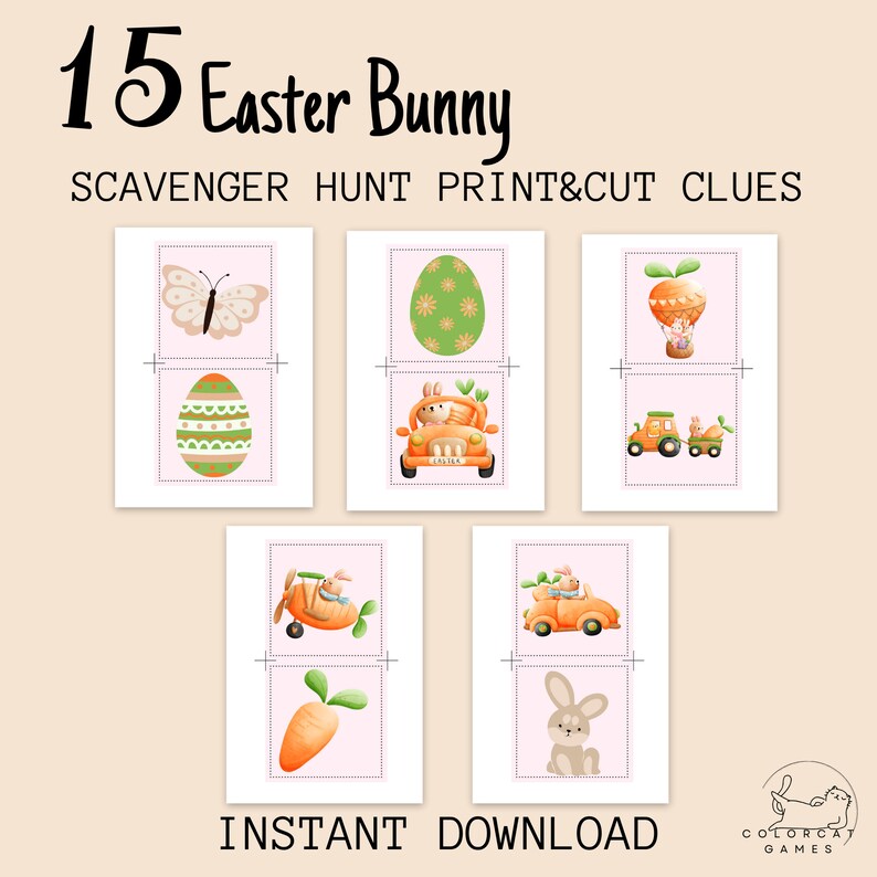 Printable Easter Scavenger Hunt, Instant Download Kids Bunny Hunt Game ...