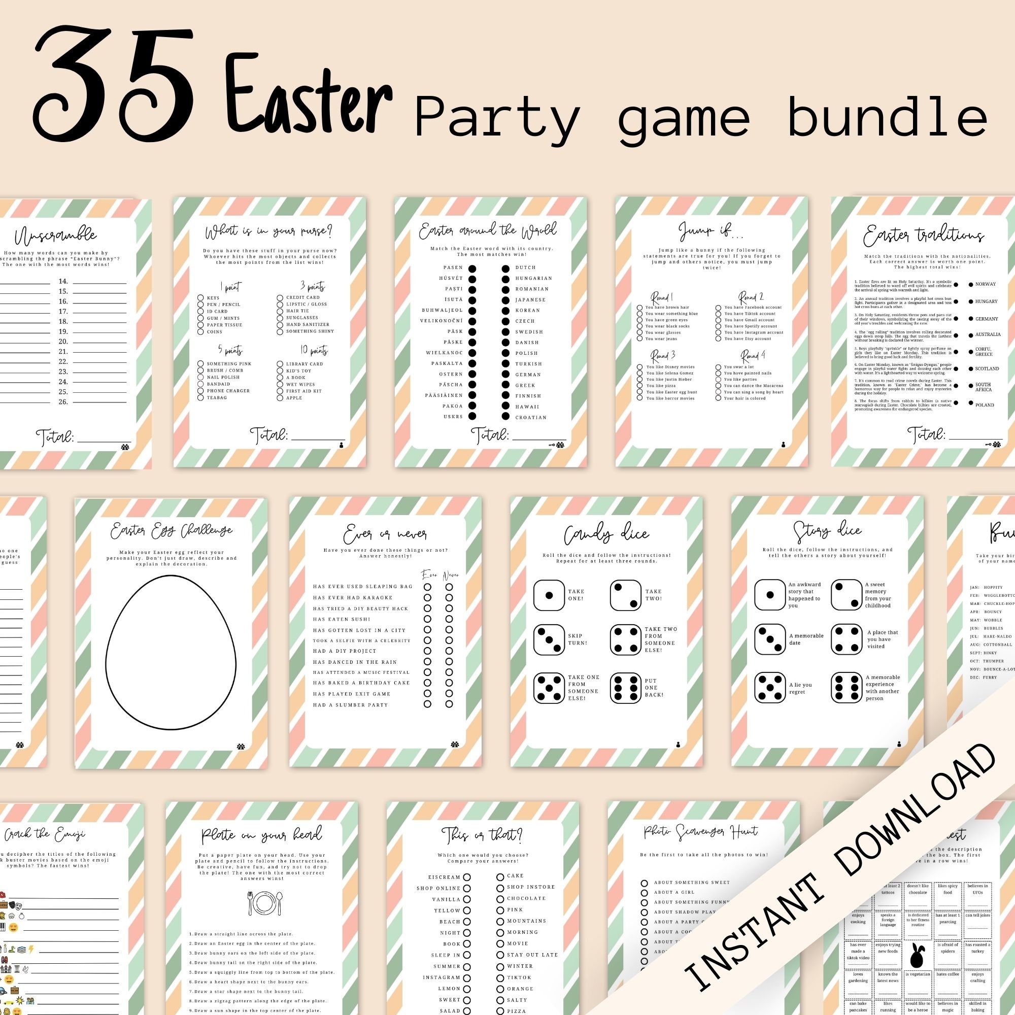 Printable 35 Easter Party Game Bundle, Family Easter Activites, Fun ...