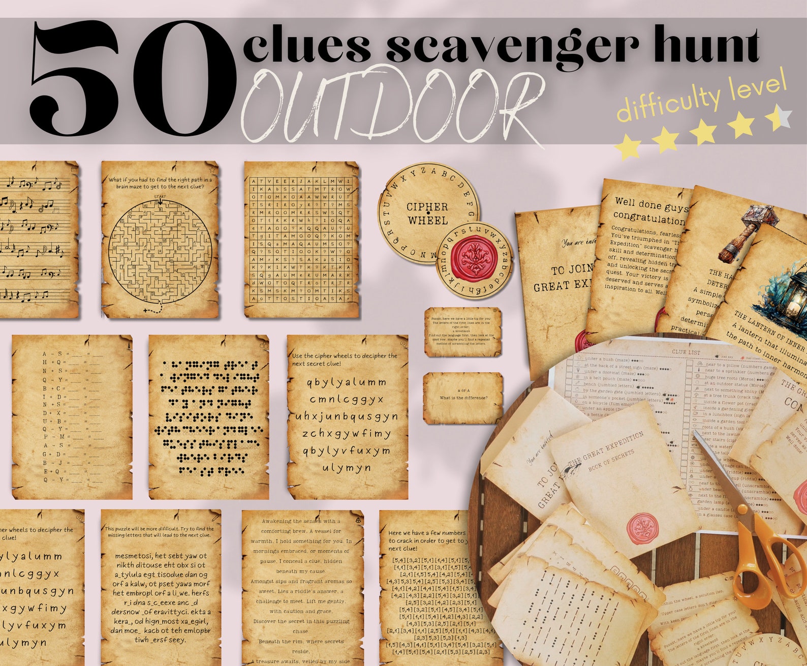 50 Clue Adult Outdoor "the Great Expedition" Scavenger Hunt, Instant ...