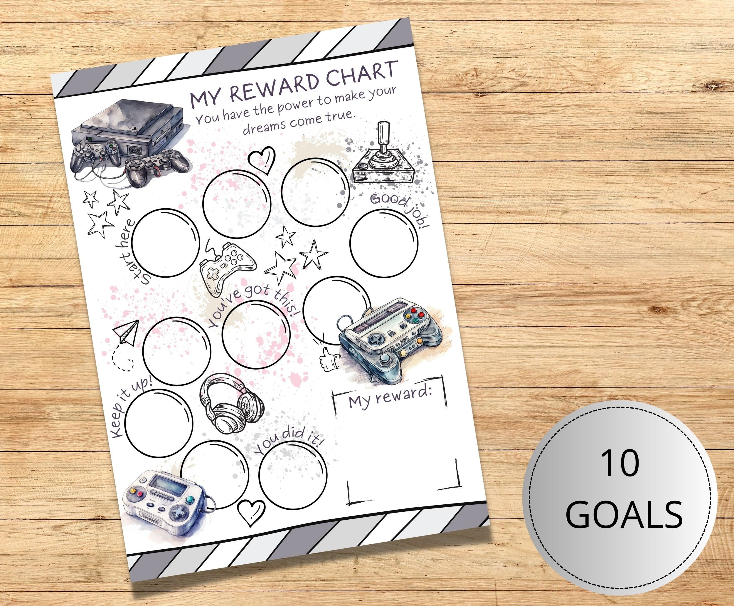 Printable Teen Video Game Reward Chart, Kids Behavior Core Chart PDF ...