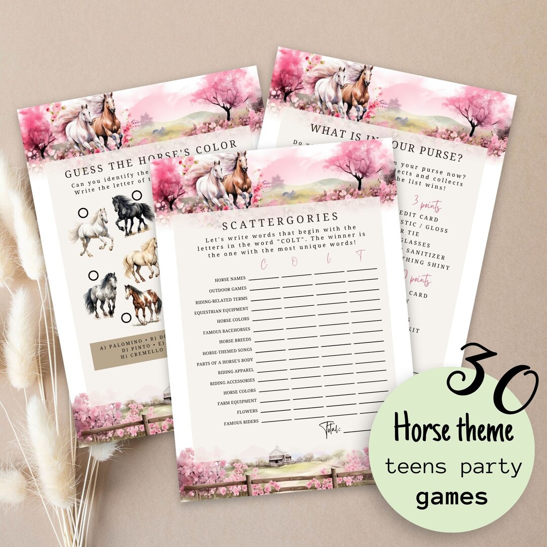 30pc Horse Lovers Party Games Bundle, Printable Games for Riders ...