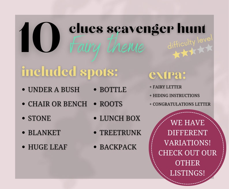 Outdoor Printable Fairy Scavenger Hunt, Instant Download Kids Garden ...