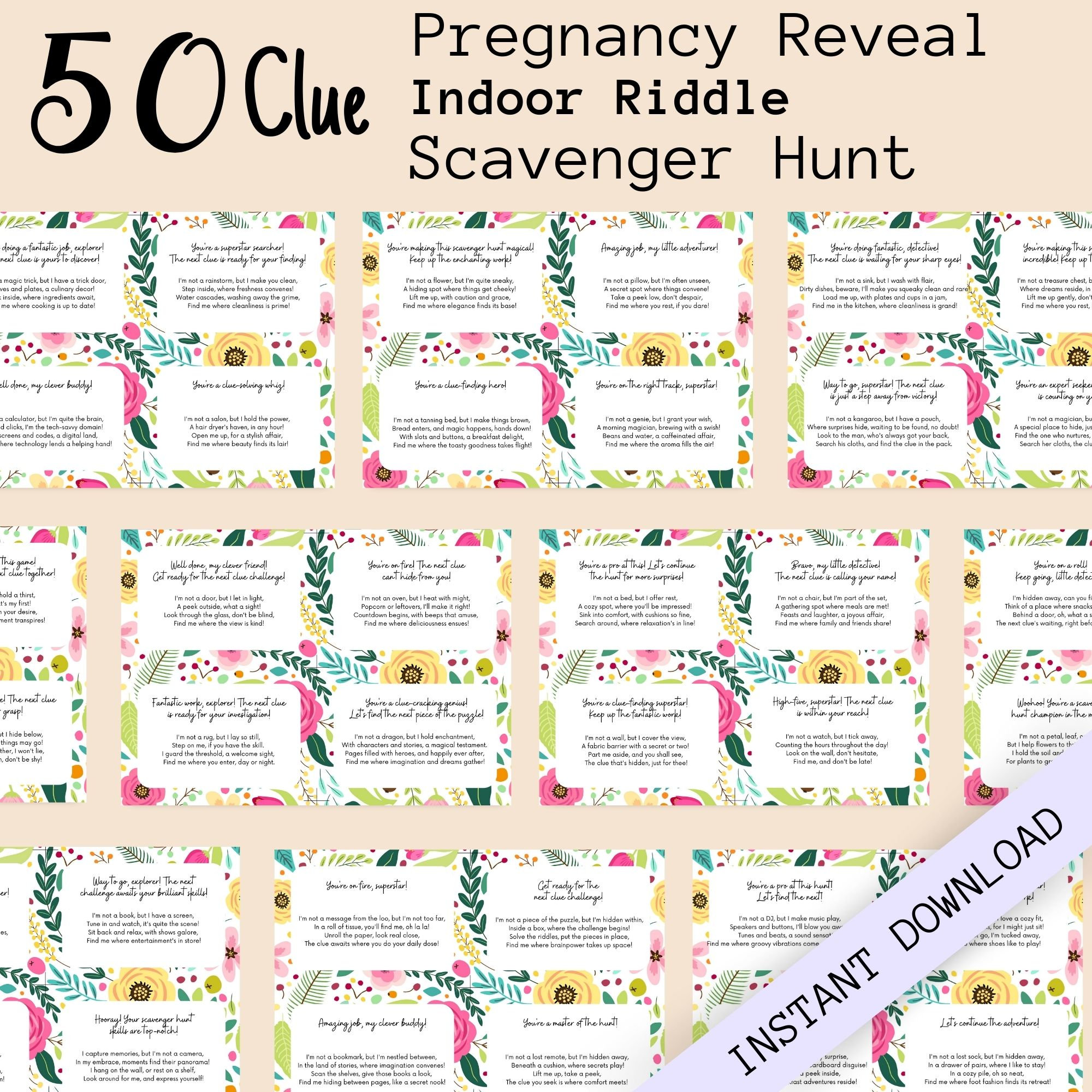 Pregnancy Reveal Indoor Scavenger Hunt for Siblings, Treasure Hunt Clue ...
