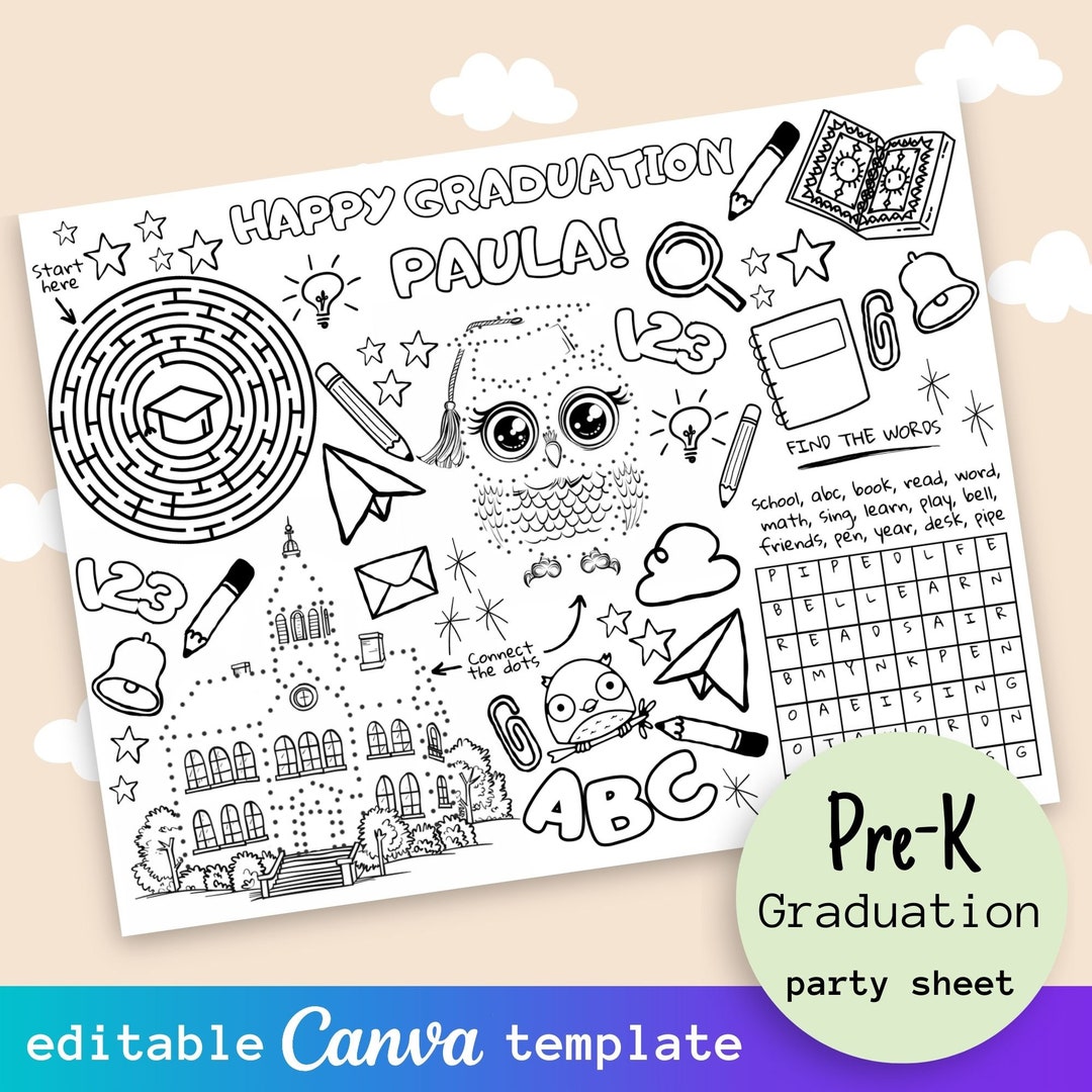 EDITABLE Kids Pre-k School Graduation Party Activity Sheet ...