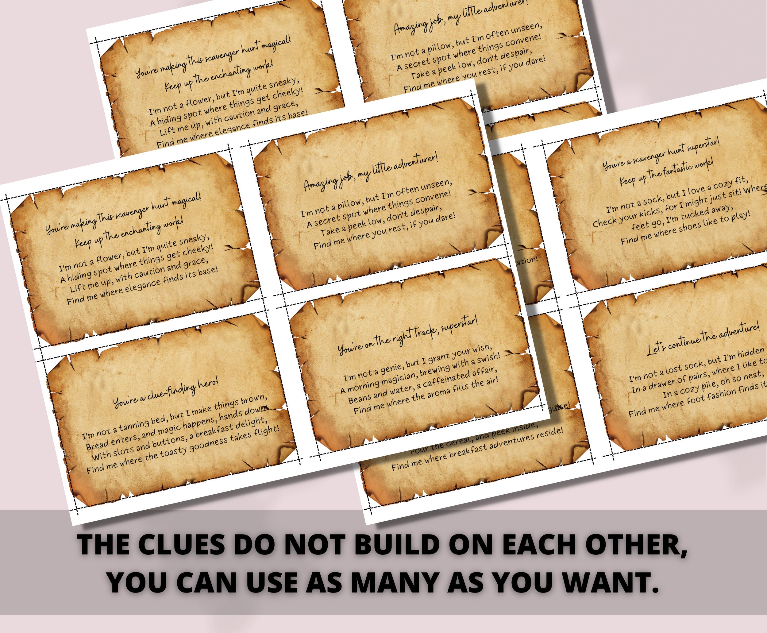 50 Clue Surprise Reveal Indoor Riddle Scavenger Hunt for Siblings ...