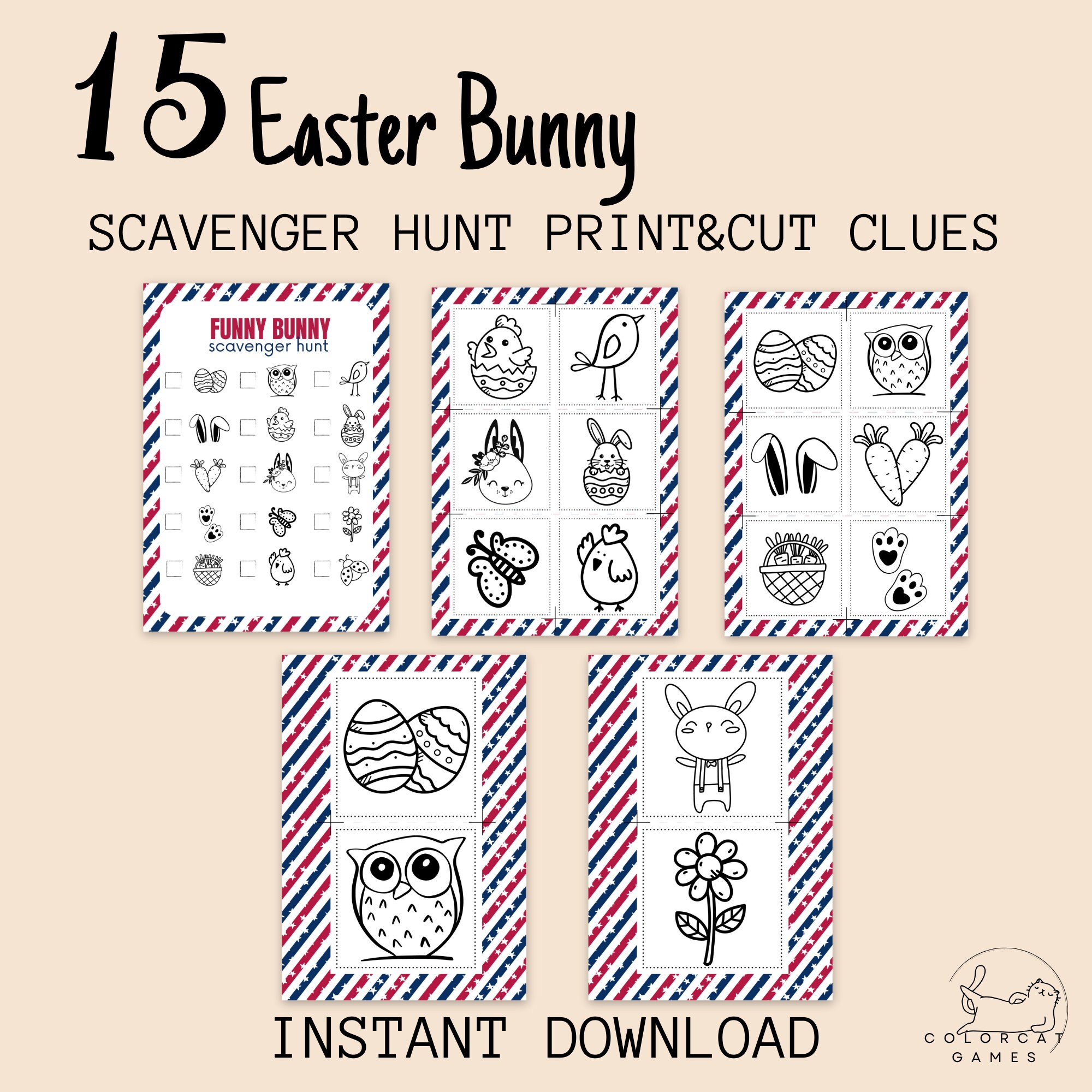 Printable Easter Scavenger Hunt, Instant Download Kids Bunny Hunt Game ...