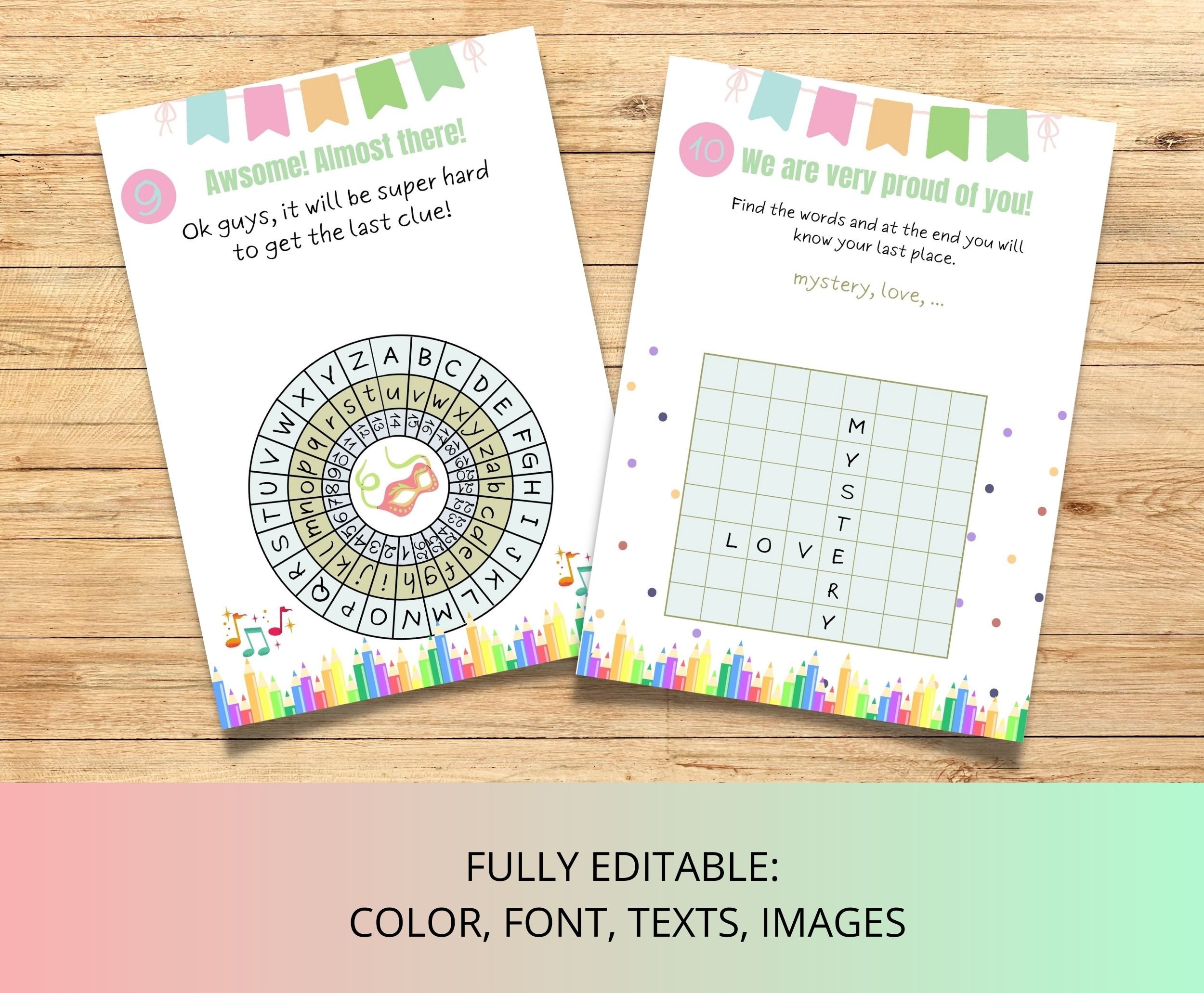 Fully Editable Printable Scavenger Hunt Template, Personalizable Party ...