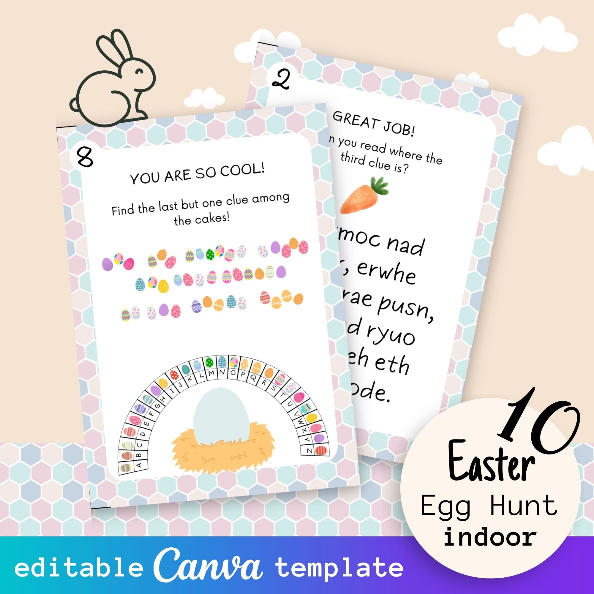 EDITABLE Printable Kids Indoor Easter Egg Hunt Game Bundle, Kids Canva ...