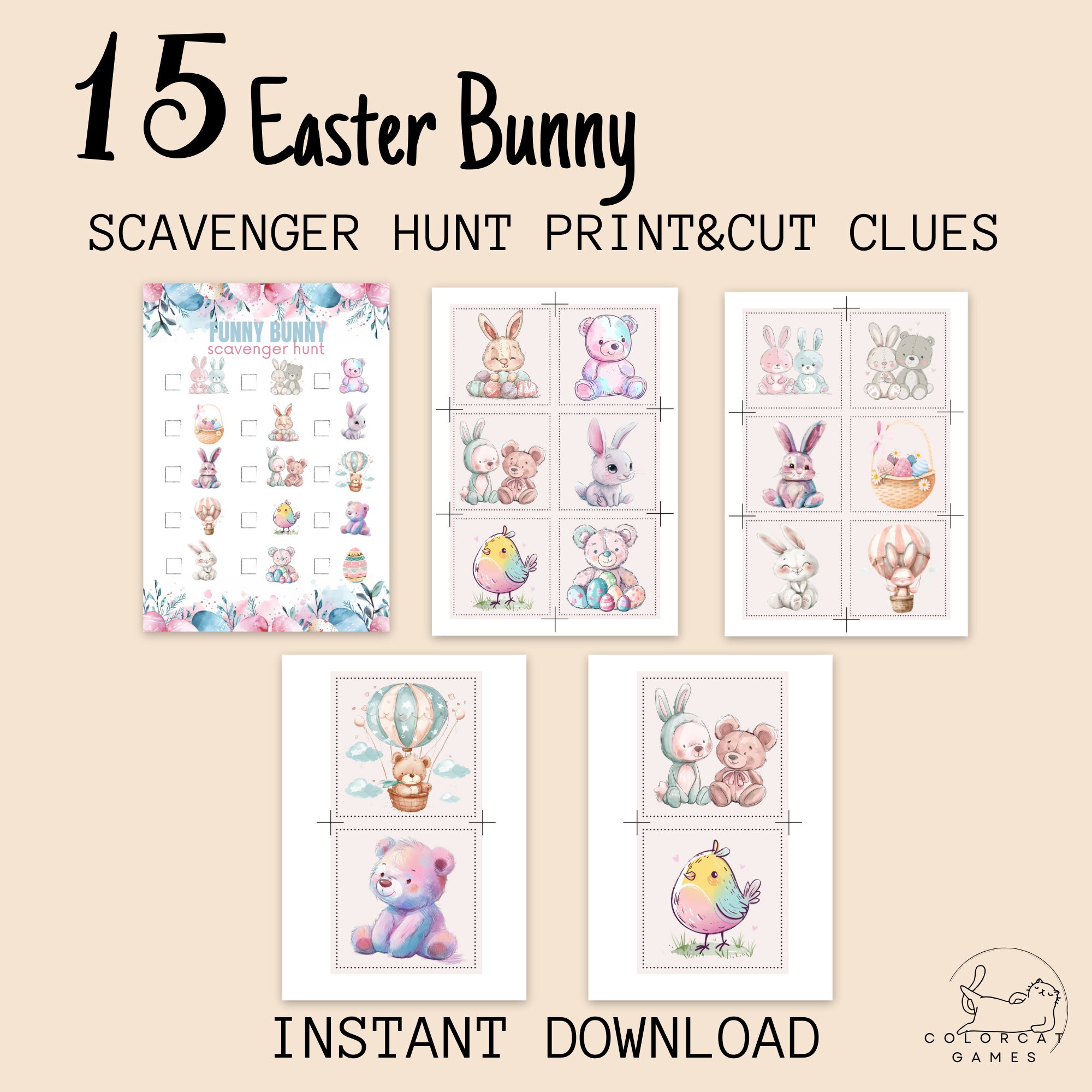 Printable Easter Scavenger Hunt, Instant Download Kids Bunny Hunt Game ...