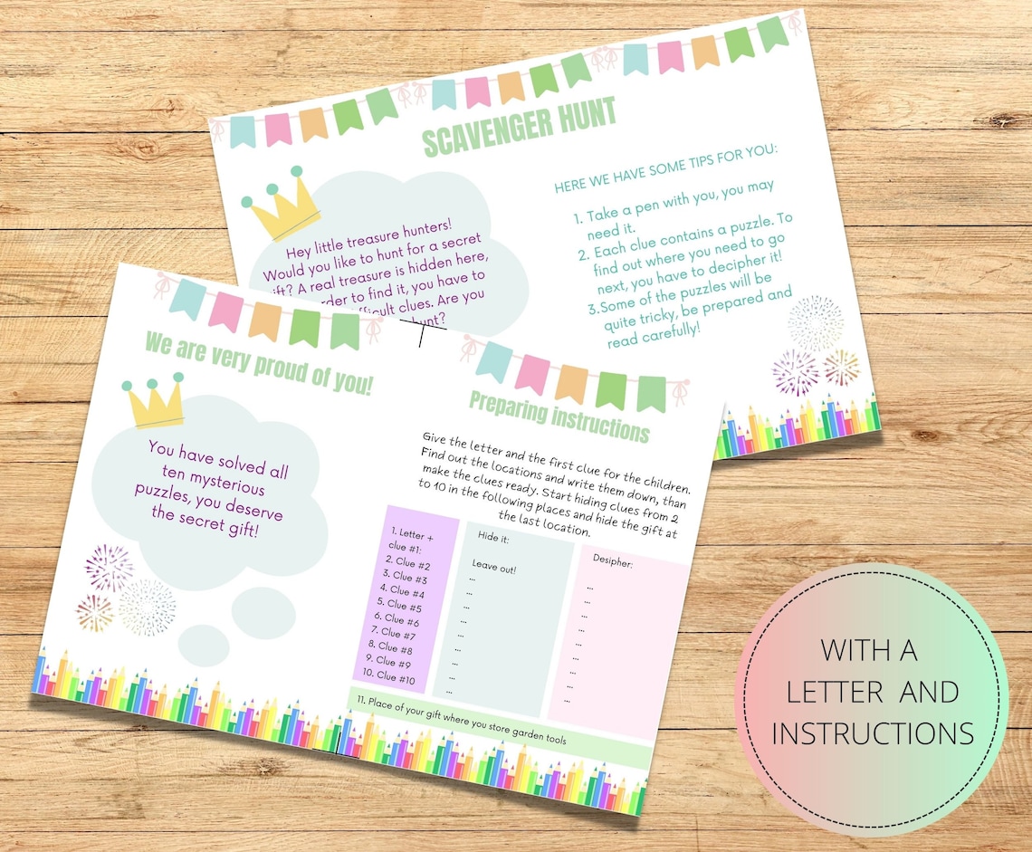 Fully Editable Printable Scavenger Hunt Template, Personalizable Party ...