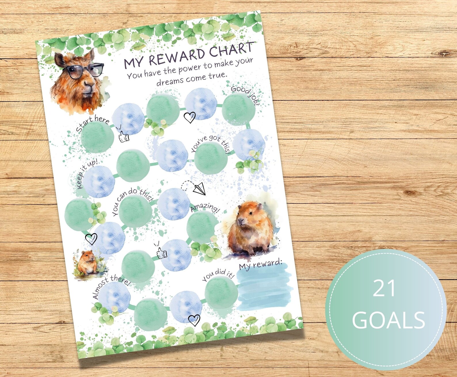Printable Capibara Reward Chart, Kids Behavior Core Chart PDF Instant ...