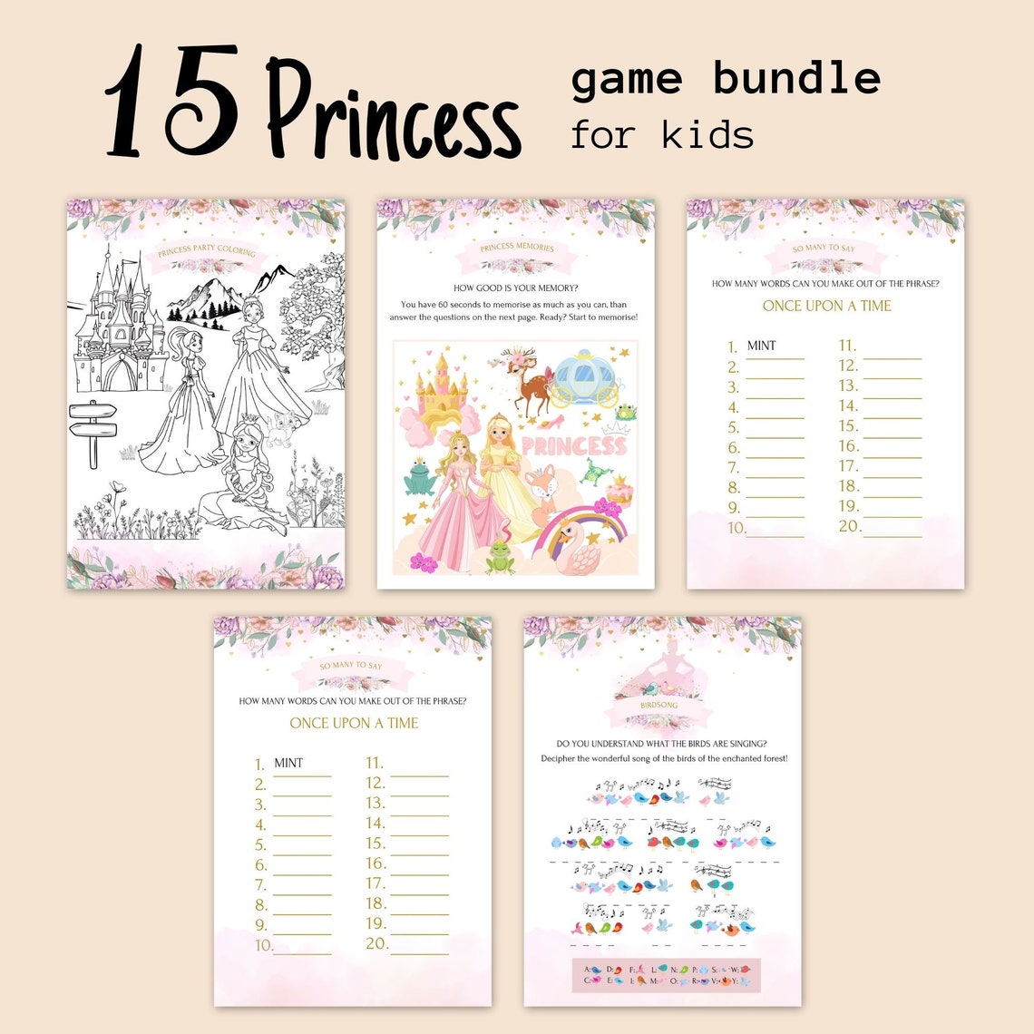 Princesses Party Game, 15 Printable Games for Girls, Little Girls ...