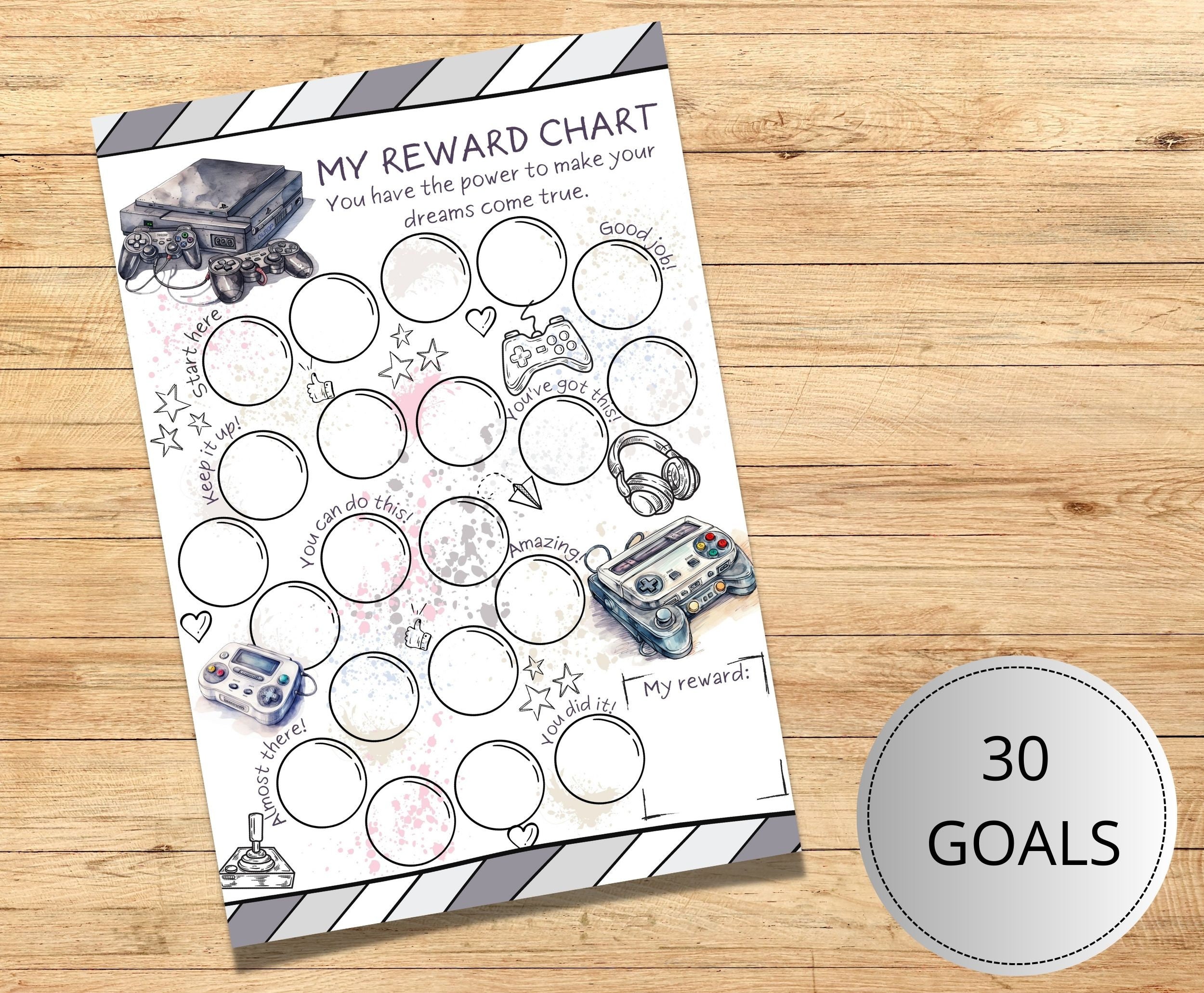 Printable Teen Video Game Reward Chart, Kids Behavior Core Chart PDF ...