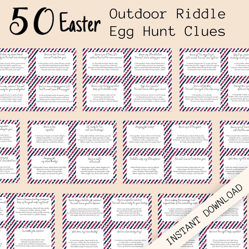 Printable Kids Outdoor 50 Clue Easter Riddle Scavenger Hunt, Instant ...