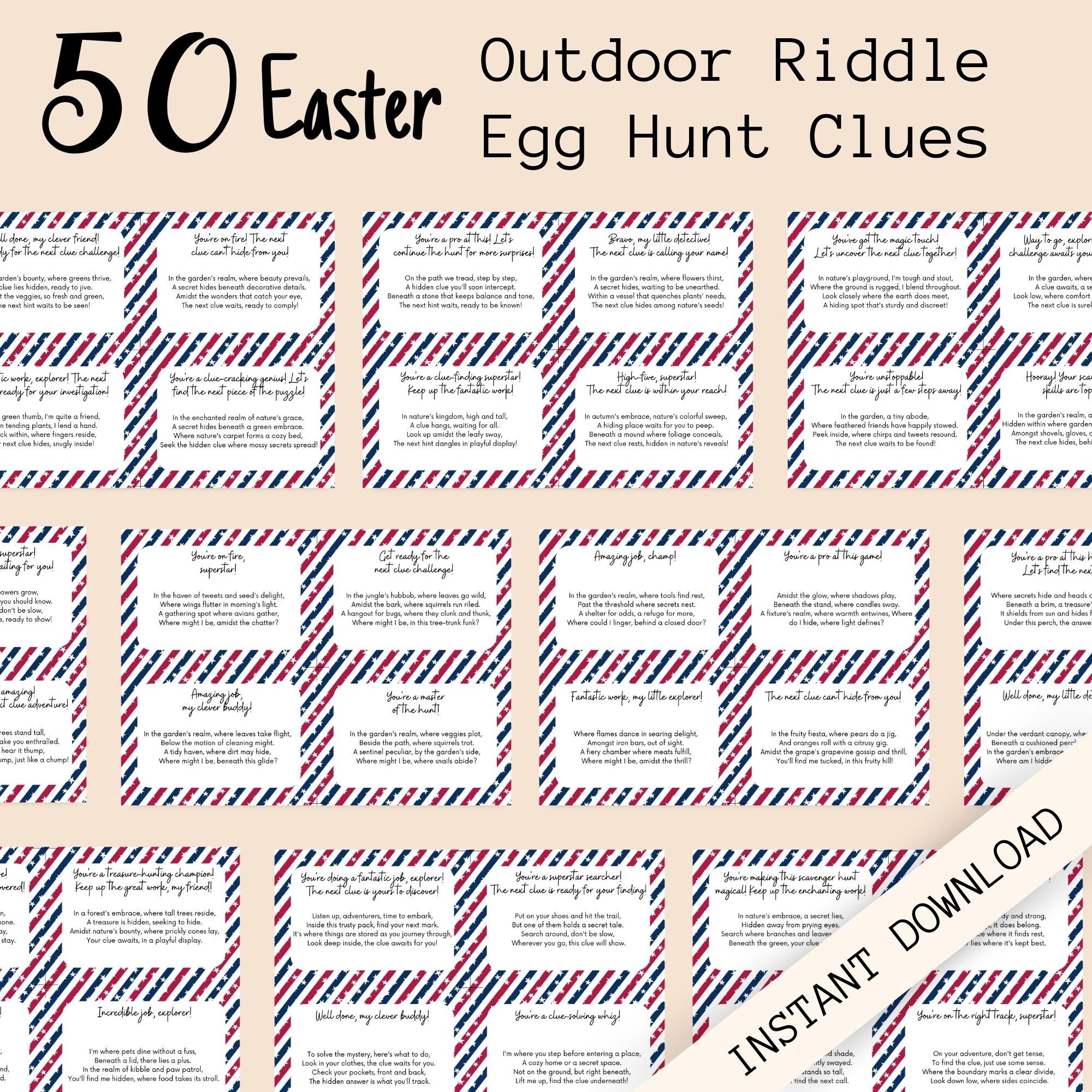 Printable Kids Outdoor 50 Clue Easter Riddle Scavenger Hunt, Instant ...