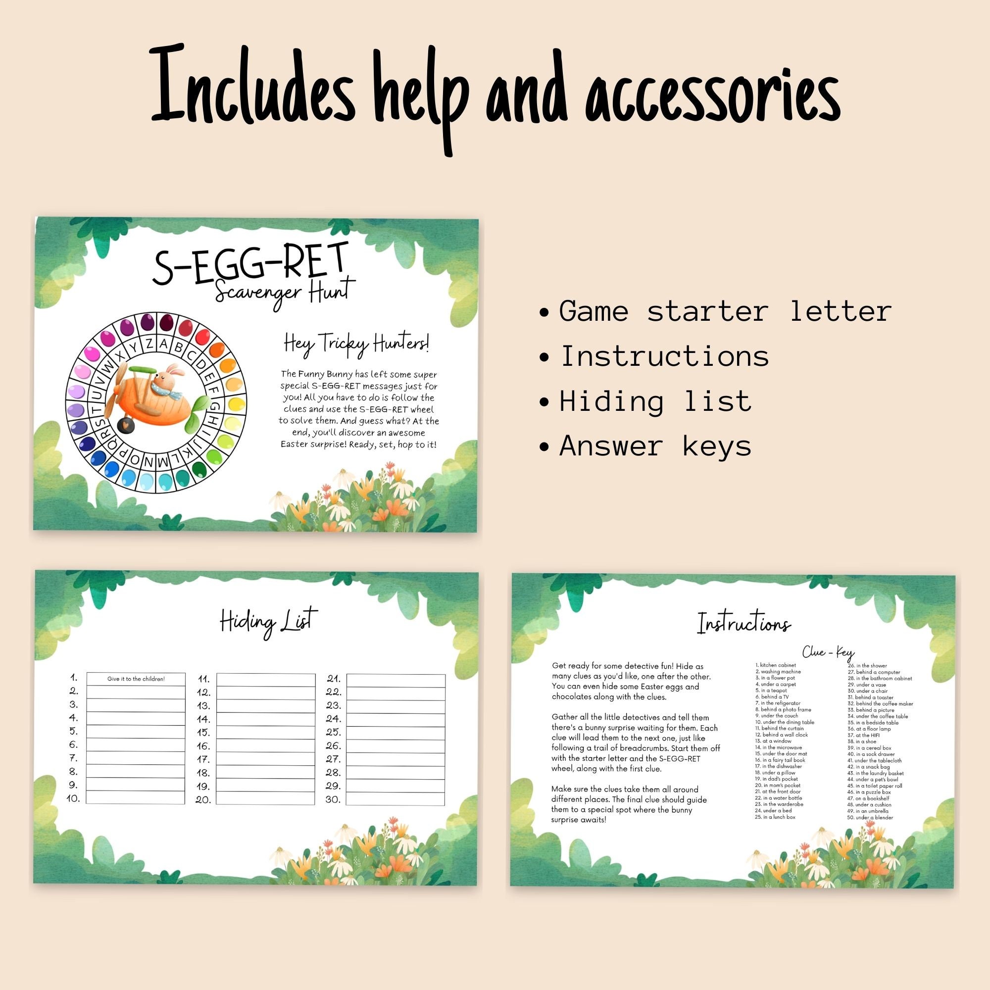 S-EGG-RET Printable Kids Indoor 50 Clue Easter Egg Scavenger Hunt ...