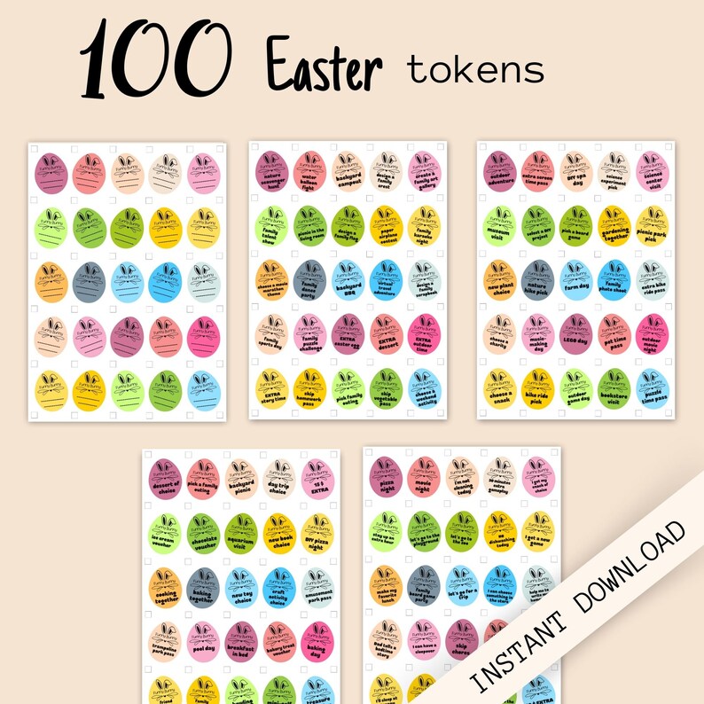 Easter Egg Tokens for Kids, Instant Download Easter Egg Coupons, Printable Easter Voucher ...