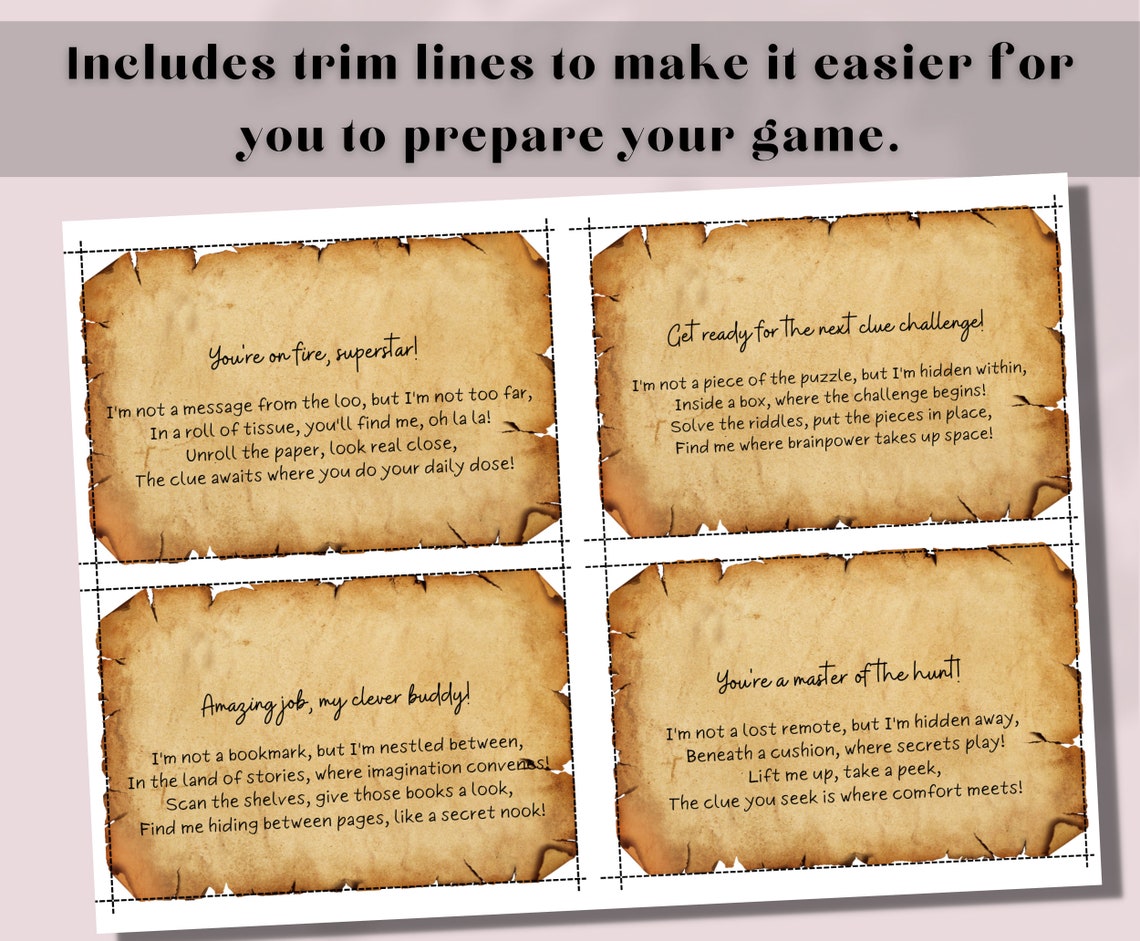 50 Clue Surprise Reveal Indoor Riddle Scavenger Hunt for Siblings ...