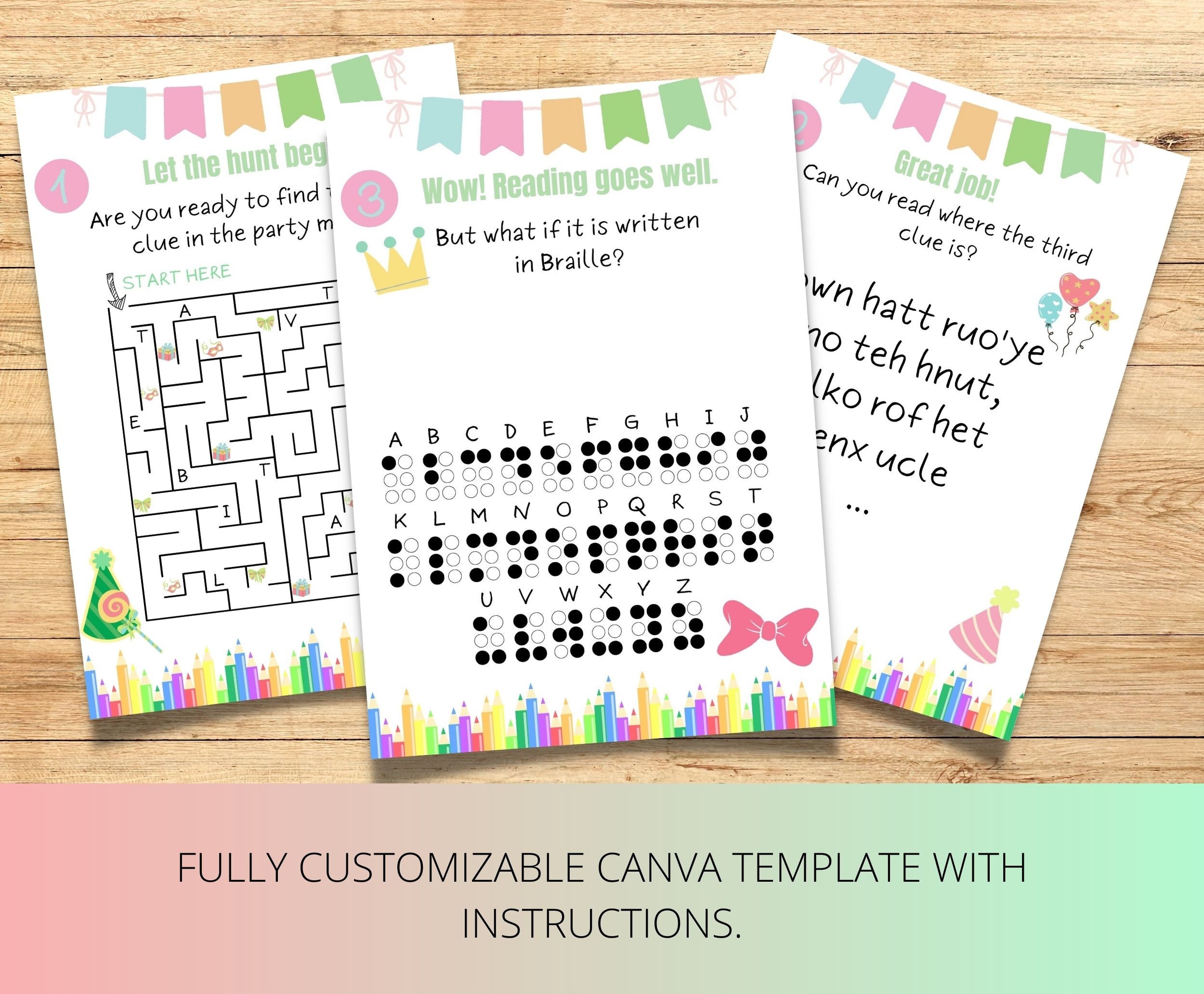 Fully Editable Printable Scavenger Hunt Template, Personalizable Party ...