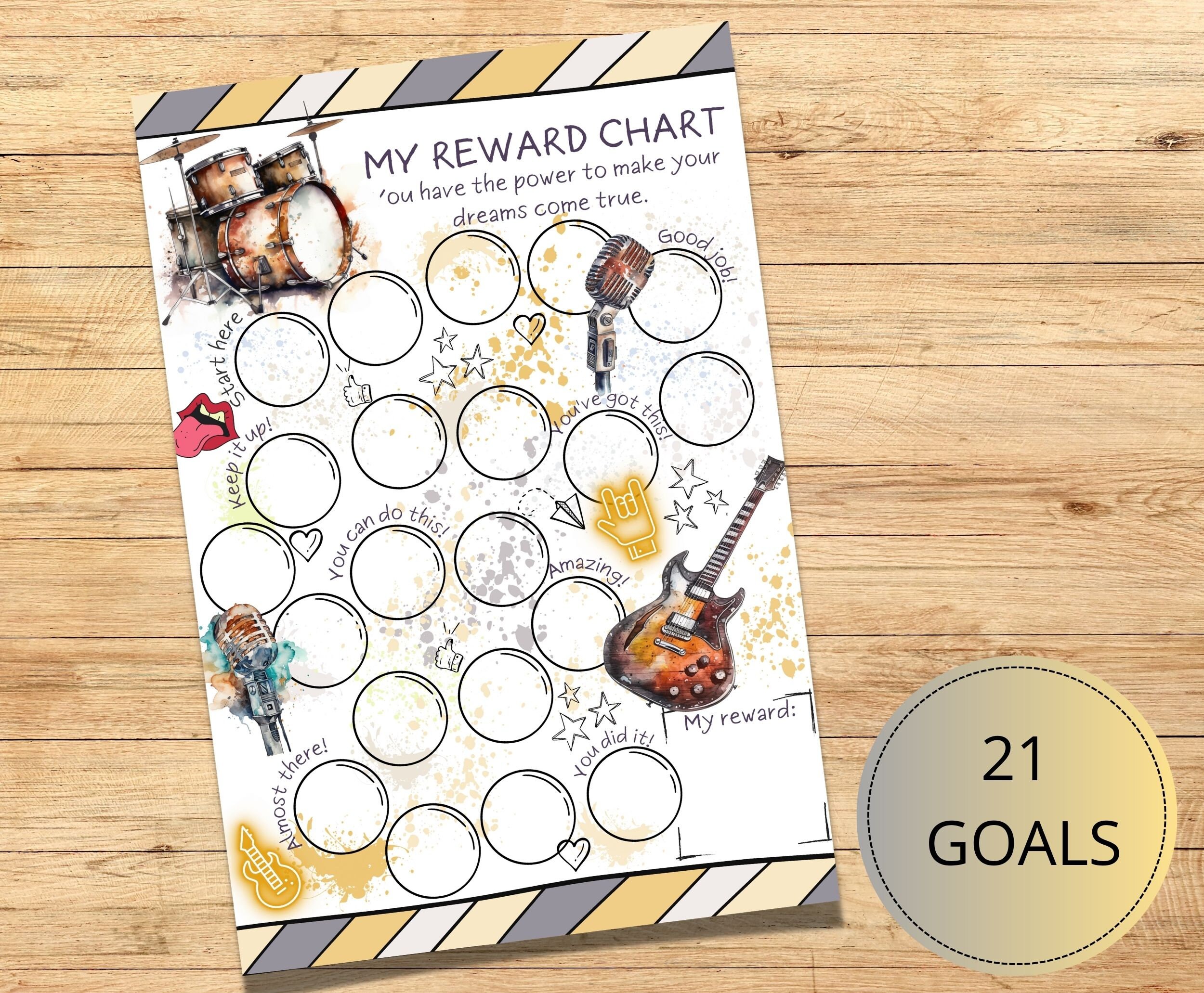 Printable Teen Rock Music Reward Chart, Kids Behavior Core Chart PDF ...
