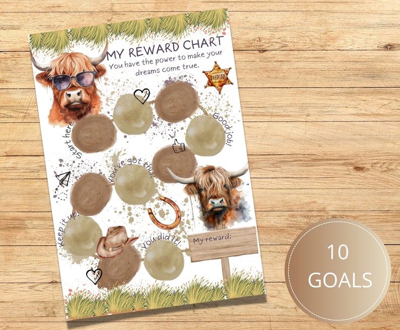 Printable Highland Cow Reward Chart, Kids Behavior Core Chart PDF ...
