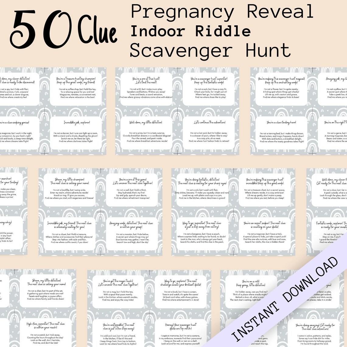Pregnancy Reveal Indoor Scavenger Hunt for Siblings, Treasure Hunt Clue ...