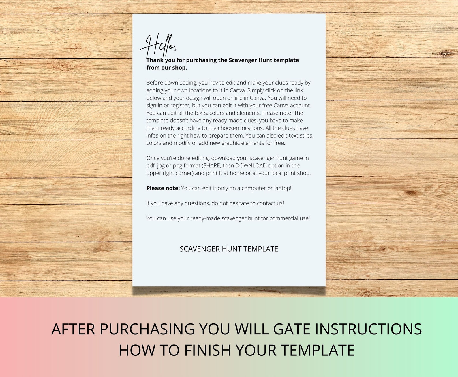 Fully Editable Printable Scavenger Hunt Template, Personalizable Party ...