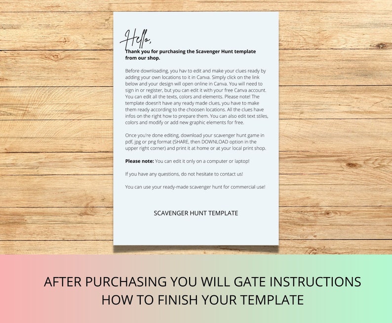 Fully Editable Printable Scavenger Hunt Template, Personalizable Party ...