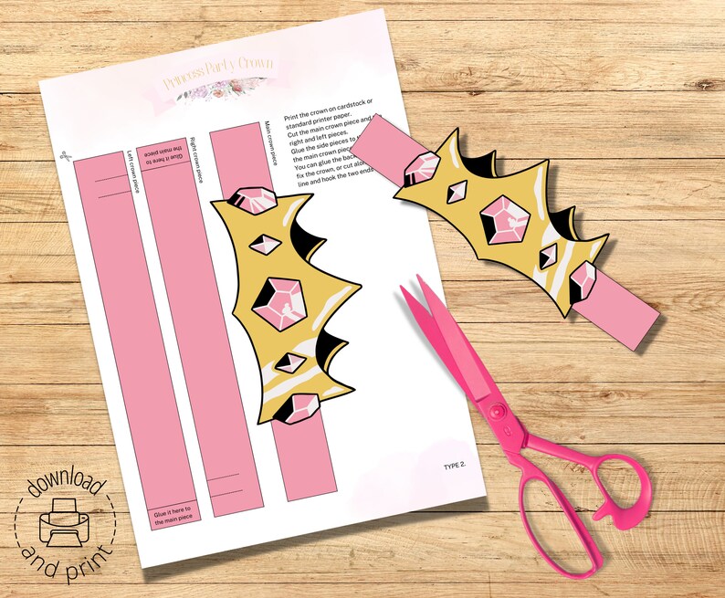 Princess Paper Crown, 5 Pc Printable Birthday Party Kid Craft ...