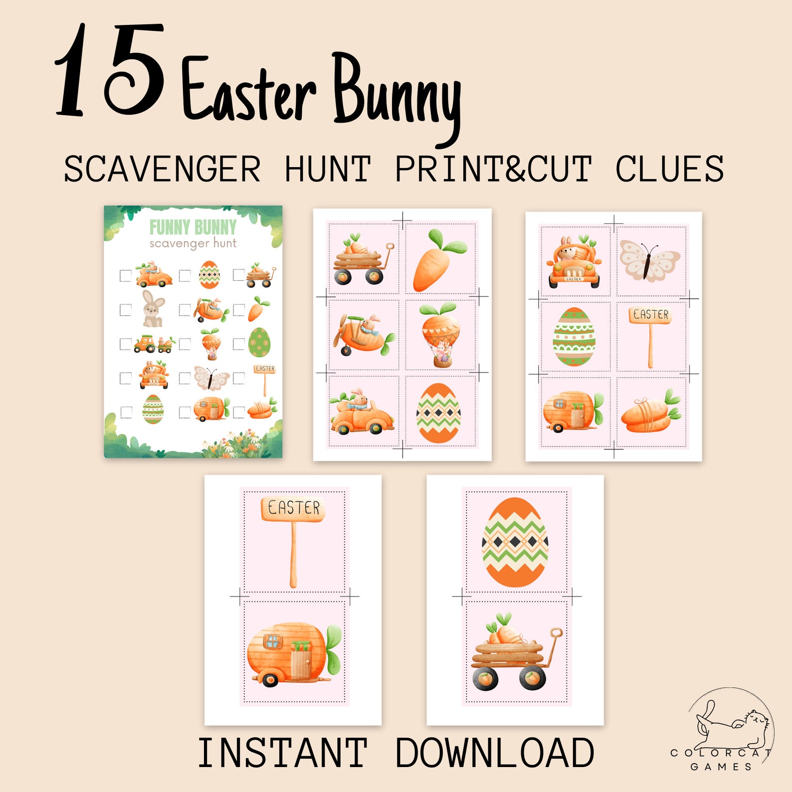 Printable Easter Scavenger Hunt, Instant Download Kids Bunny Hunt Game ...