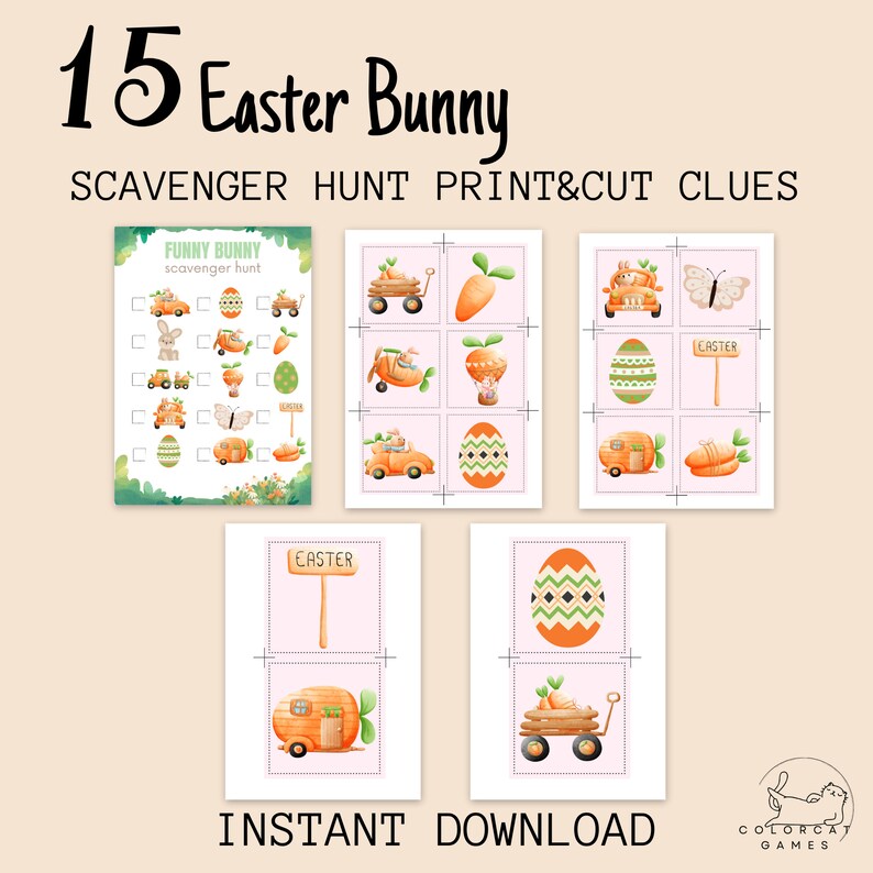 Printable Easter Scavenger Hunt, Instant Download Kids Bunny Hunt Game ...