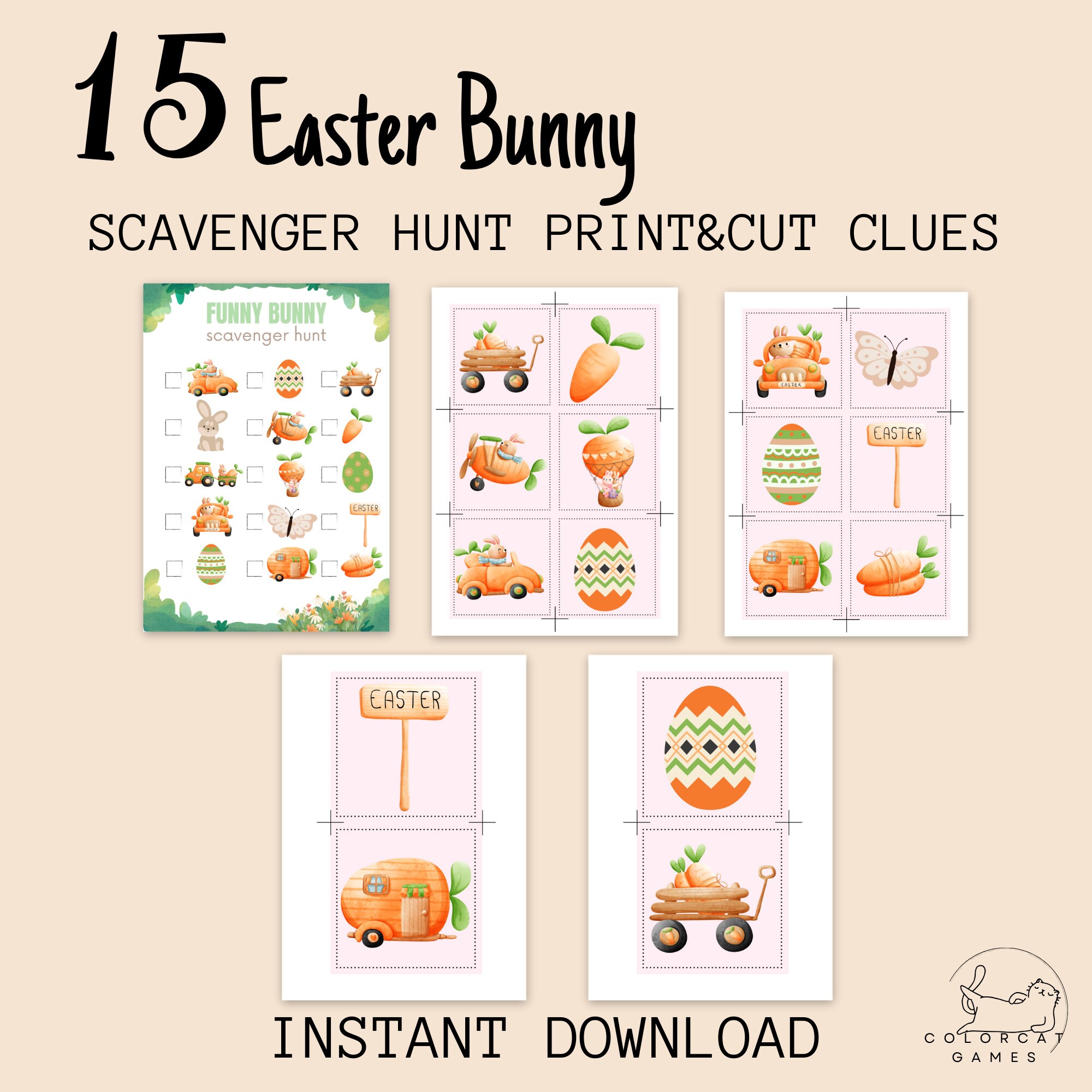 Printable Easter Scavenger Hunt, Instant Download Kids Bunny Hunt Game ...