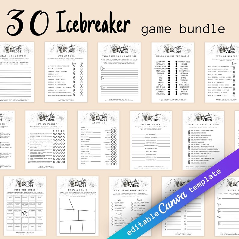 30pc Icebreaker Adult Party Games Bundle, Printable Ice Breaker ...