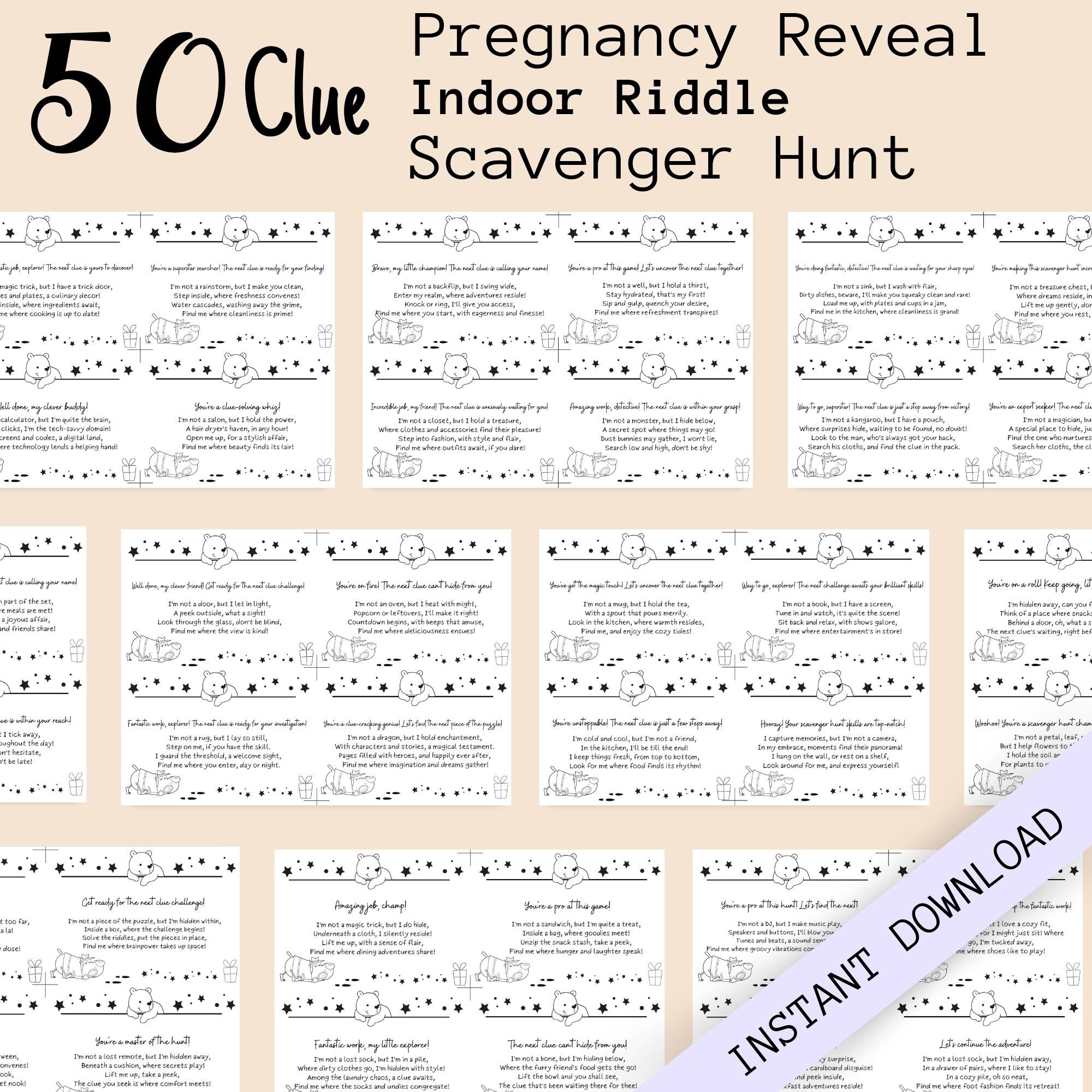 Pregnancy Reveal Indoor Scavenger Hunt for Siblings, Treasure Hunt Clue ...