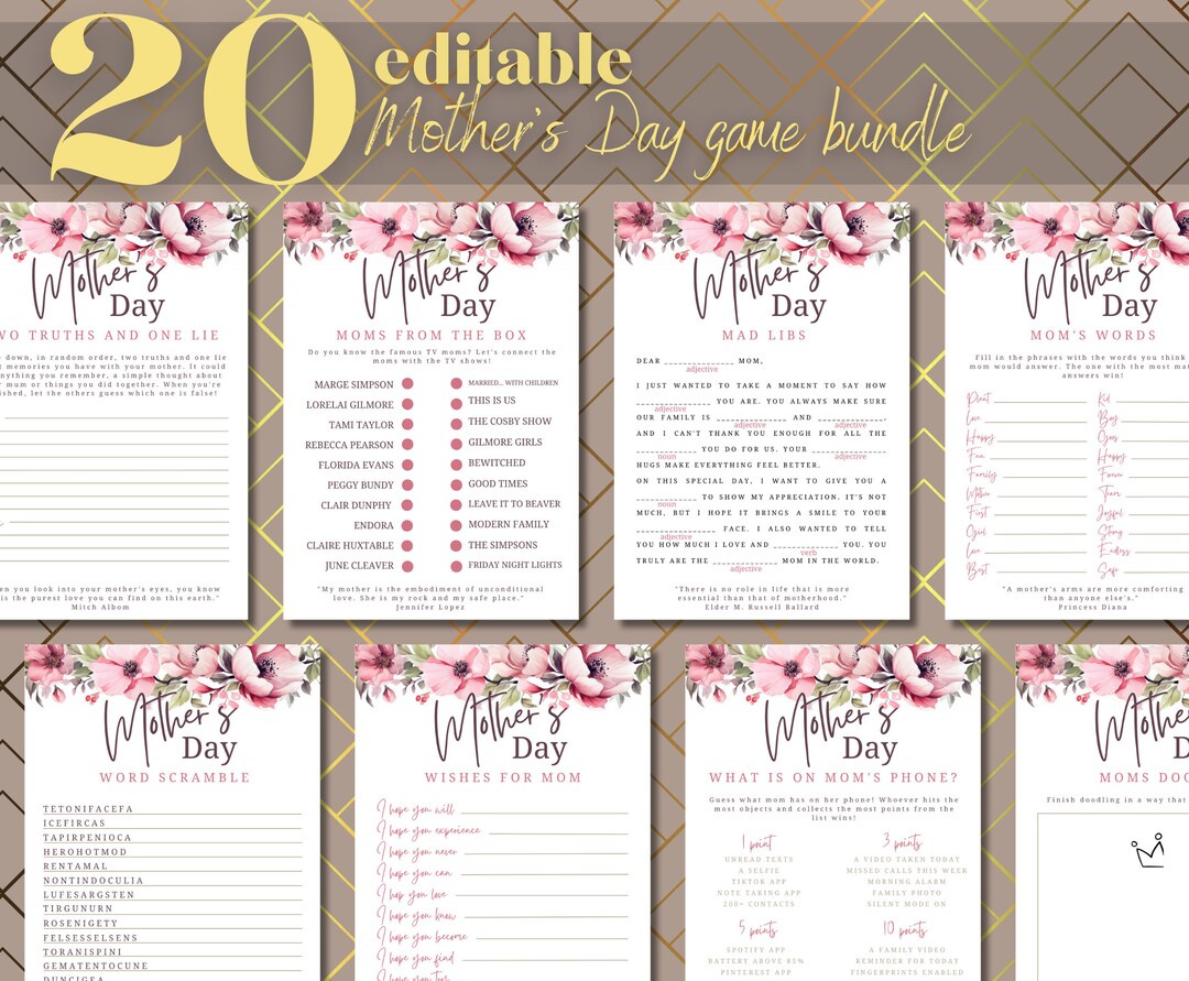 20pc Ultimate Floral Mother's Day Games Bundle Mothers - Etsy