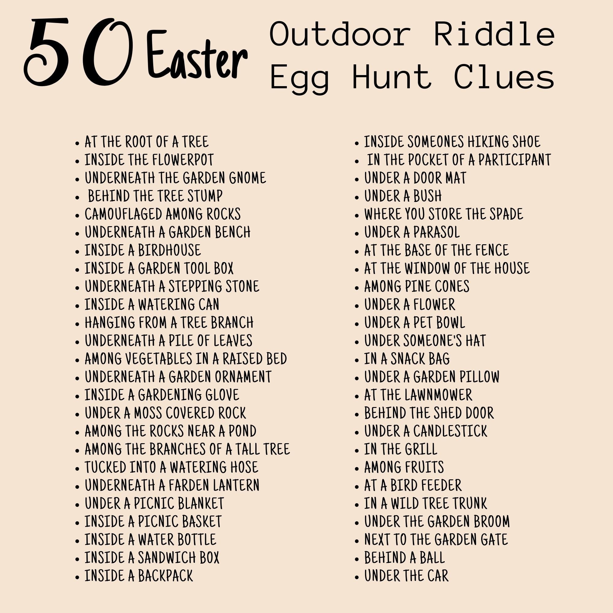 Printable Kids Outdoor 50 Clue Easter Riddle Scavenger Hunt, Instant ...