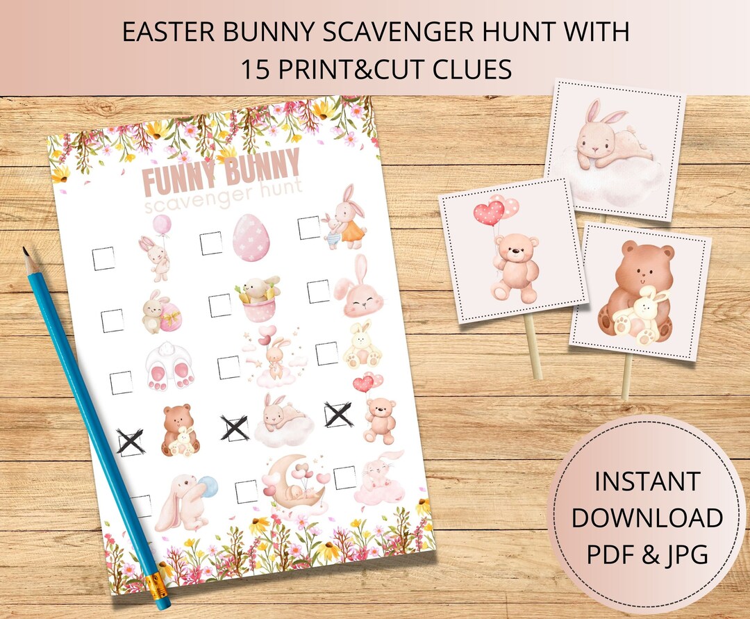 Printable Easter Scavenger Hunt, Instant Download Kids Bunny Hunt Game ...